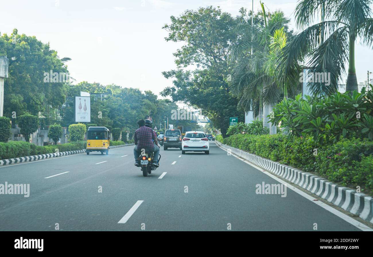 Minimal traffic near the Tidal Park Junction on Old Mahabalipuram Road ...