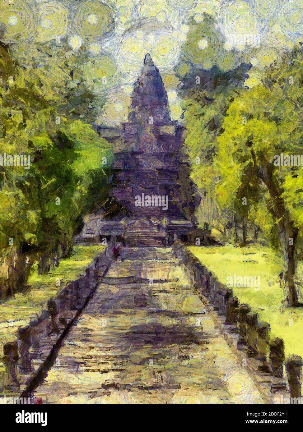 Landscape of ancient stone castle in Thailand Illustrations creates an ...