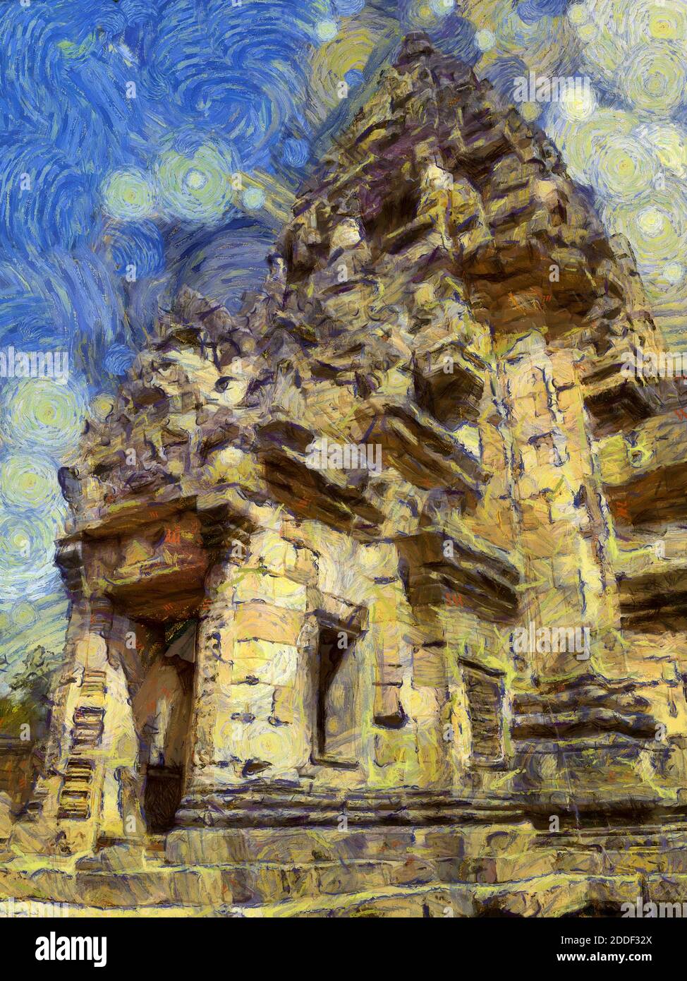 Landscape of ancient stone castle in Thailand Illustrations creates an ...