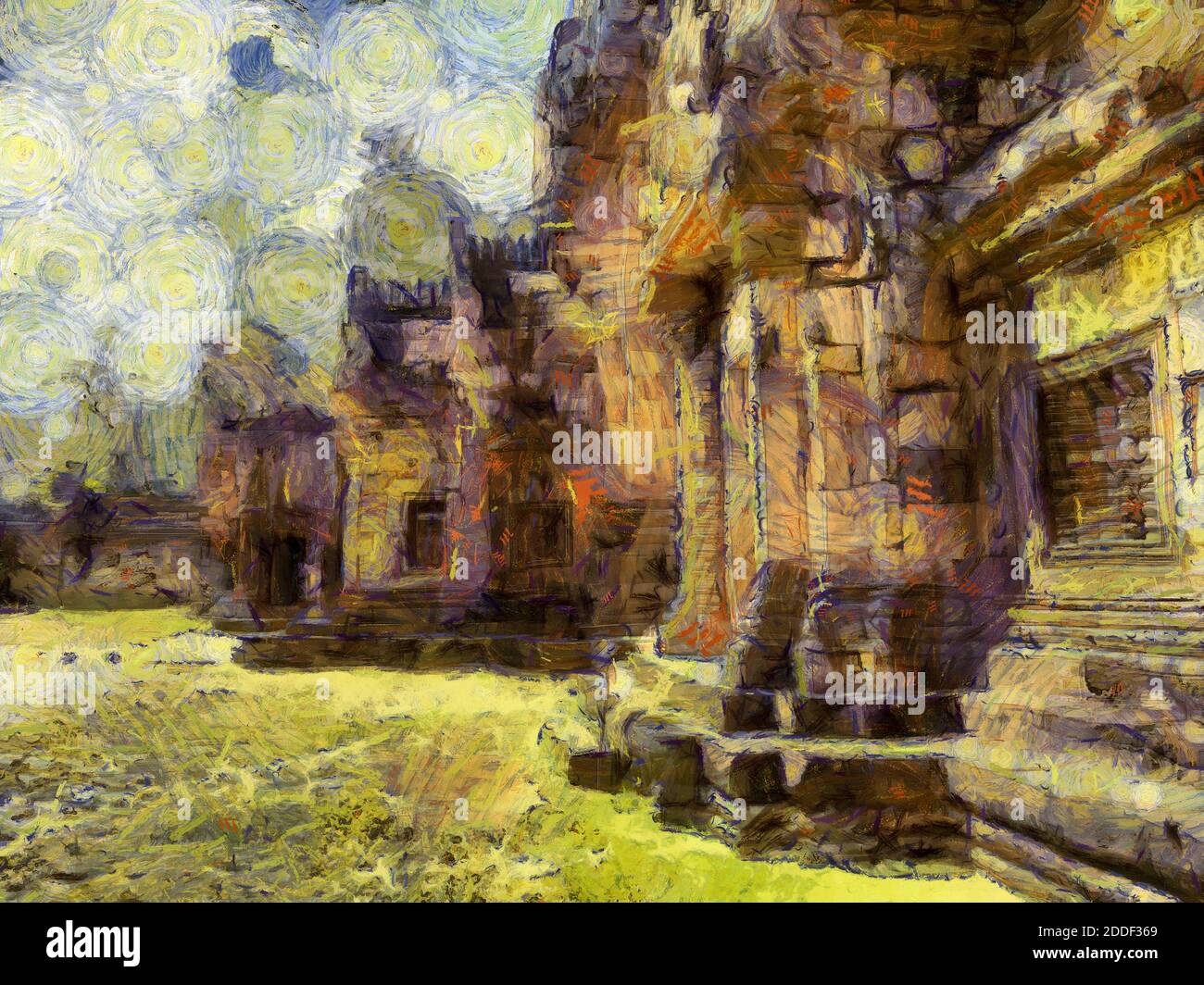 Landscape of ancient stone castle in Thailand Illustrations creates an ...