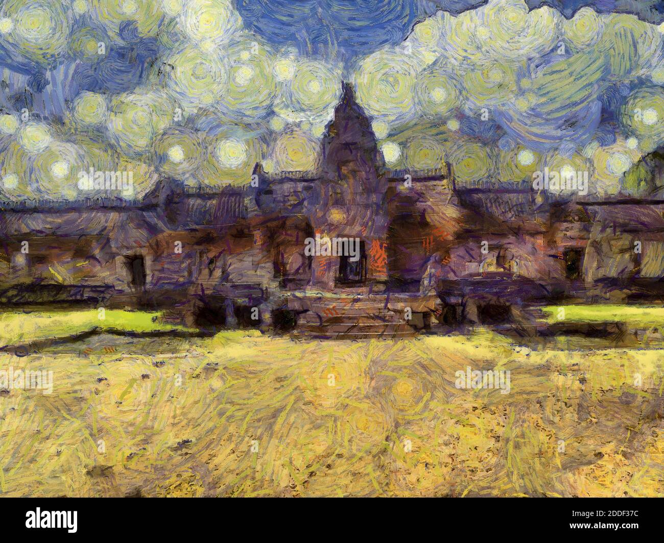 Landscape of ancient stone castle in Thailand Illustrations creates an ...