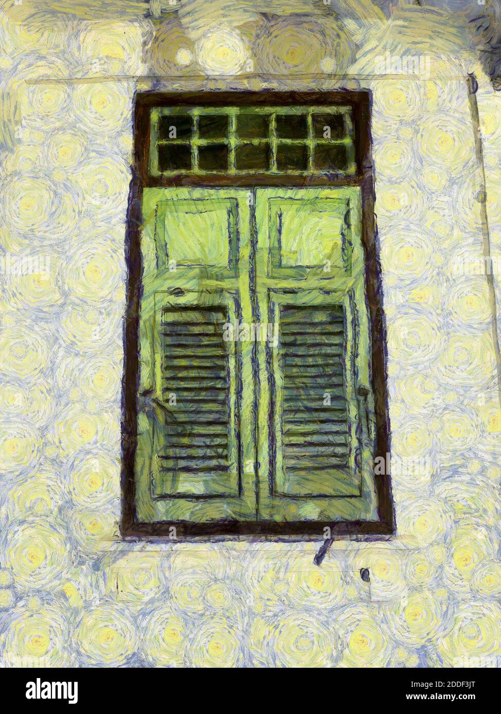 Green antique wooden window Illustrations creates an impressionist ...