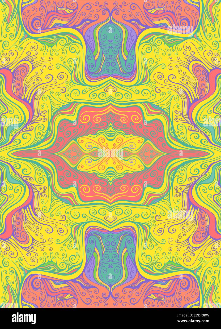 Psychedelic colorful waves kaleidoscope background, hippie style Stock ...