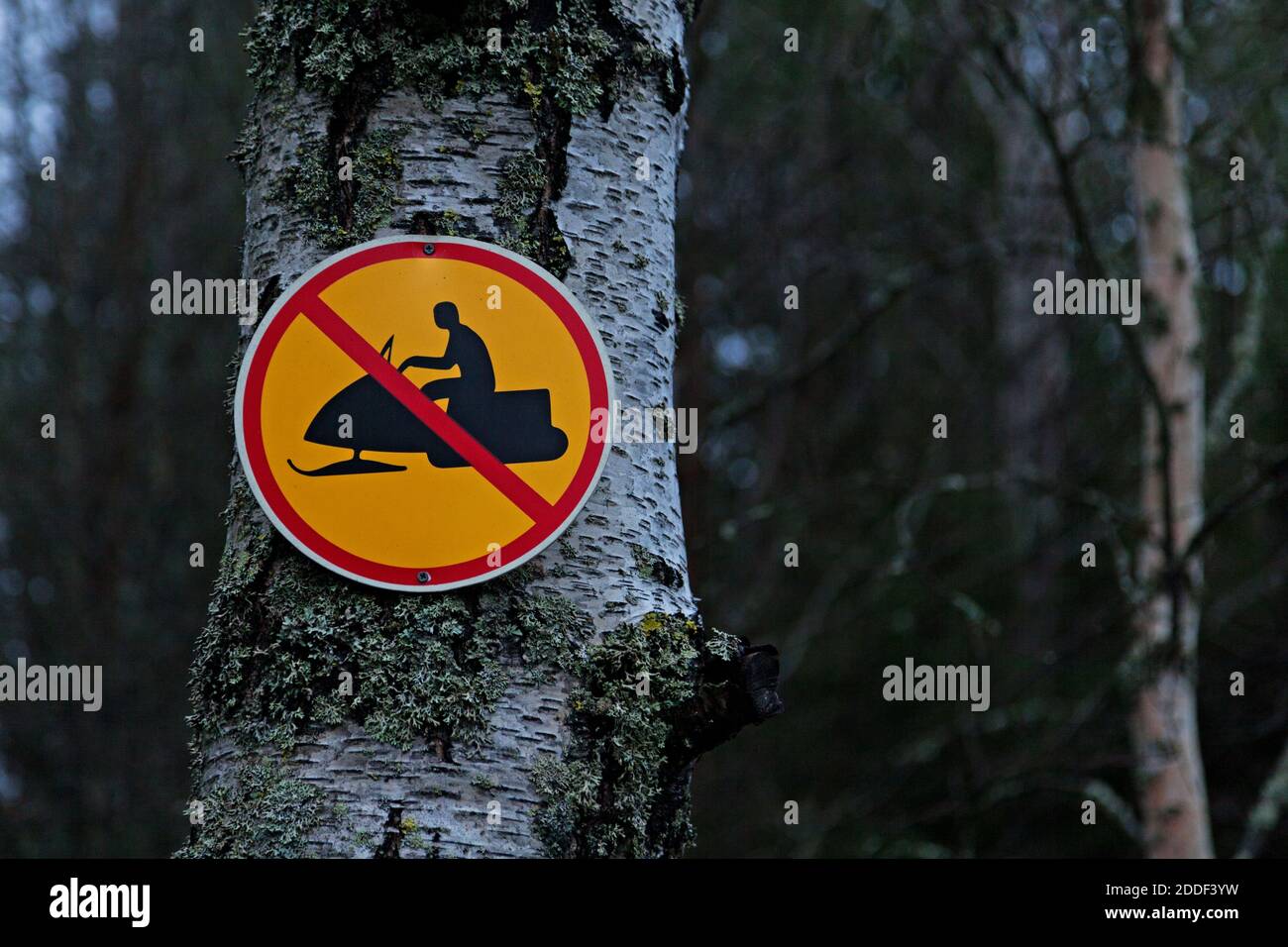traffic sign prohibiting snowmobiling Stock Photo - Alamy