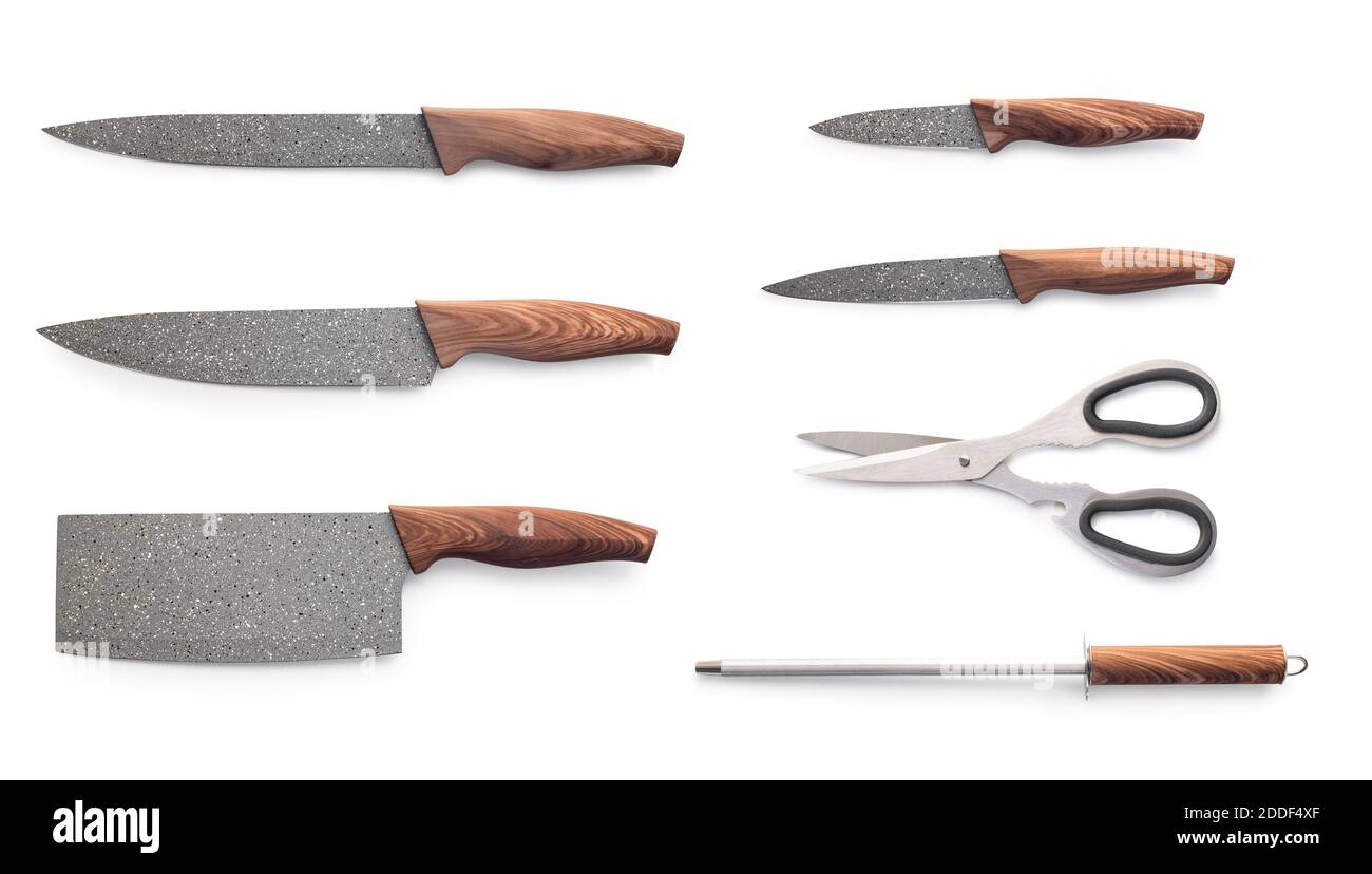 kitchen knife set on a white isolated background Stock Photo - Alamy