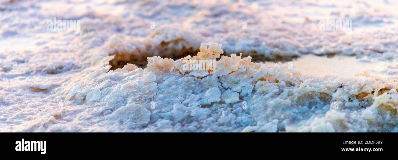 Salt in water in lake. Production of salt in Baskunchak region Stock ...