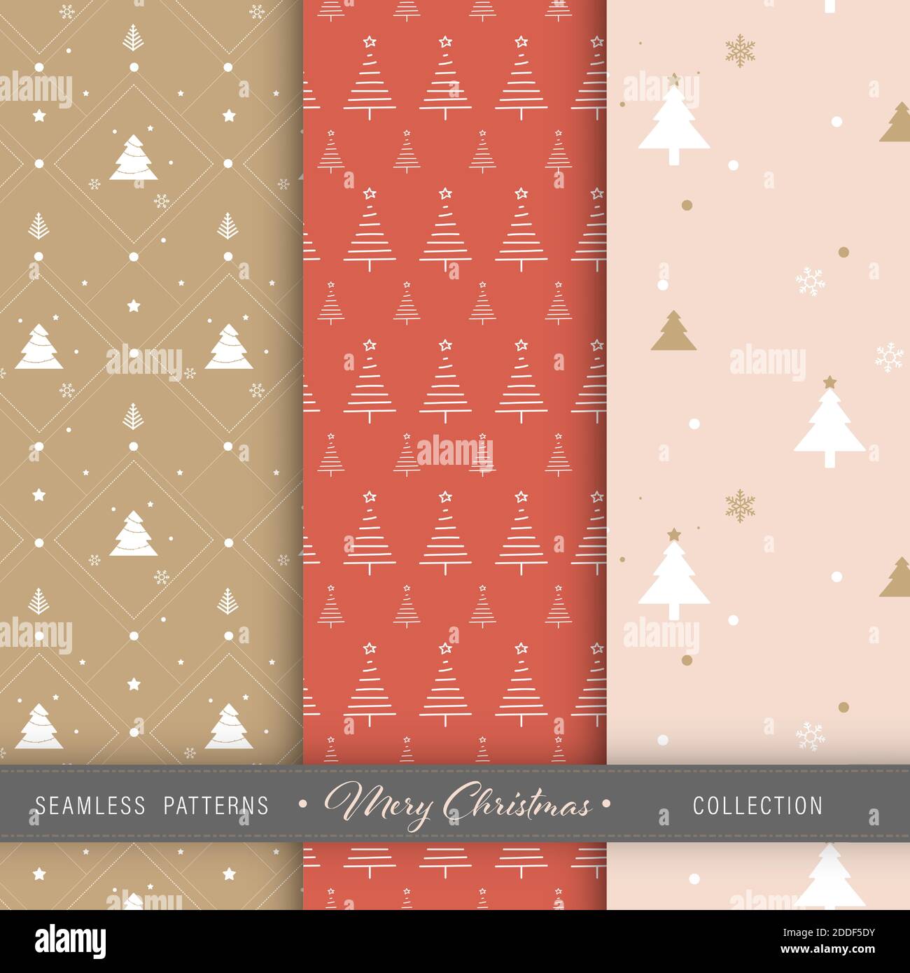 Set of Christmas tree seamless pattern on pastel color background for ...