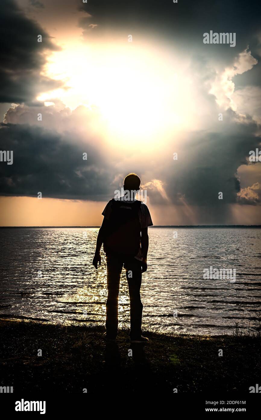 Teenager backpack silhouette hi-res stock photography and images - Alamy