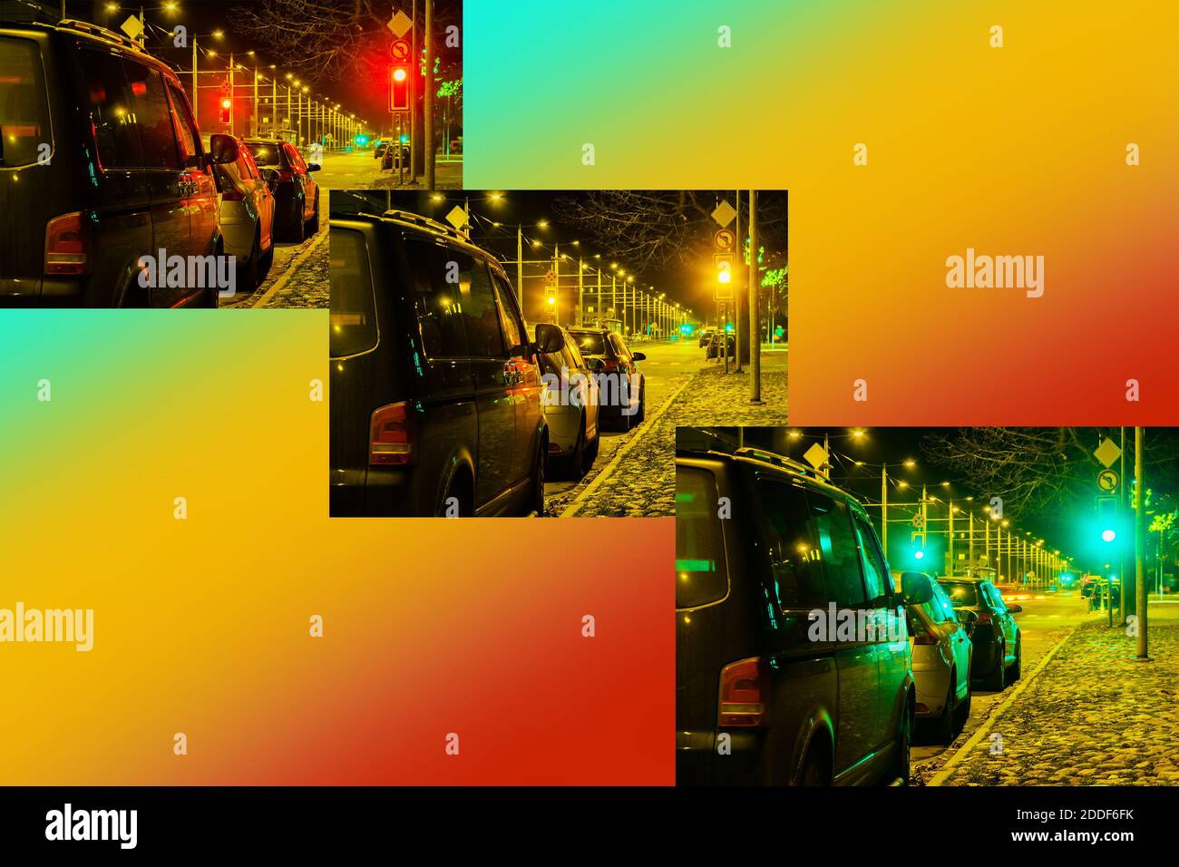 Cars and traffic light on a night street Stock Photo - Alamy