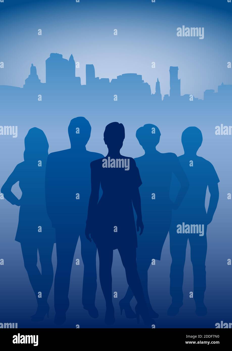 Vector Teamwork in the town, background in blue Stock Vector Image ...