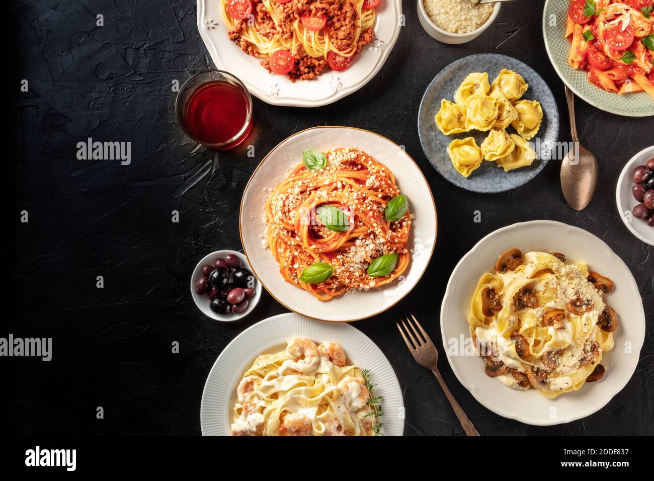 Italian pasta banner design template with copy space. A flat lay of an ...