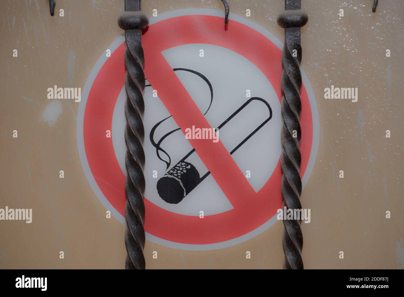 smoking ban or smoking prohibited sign with pictogram of a filter ...