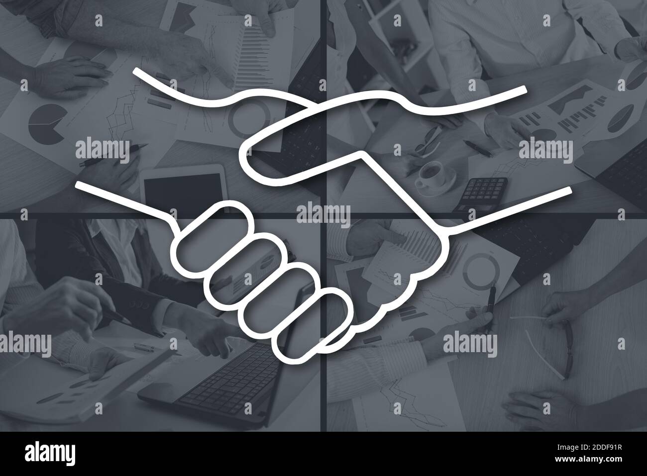 Partnership concept illustrated by pictures on background Stock Photo ...