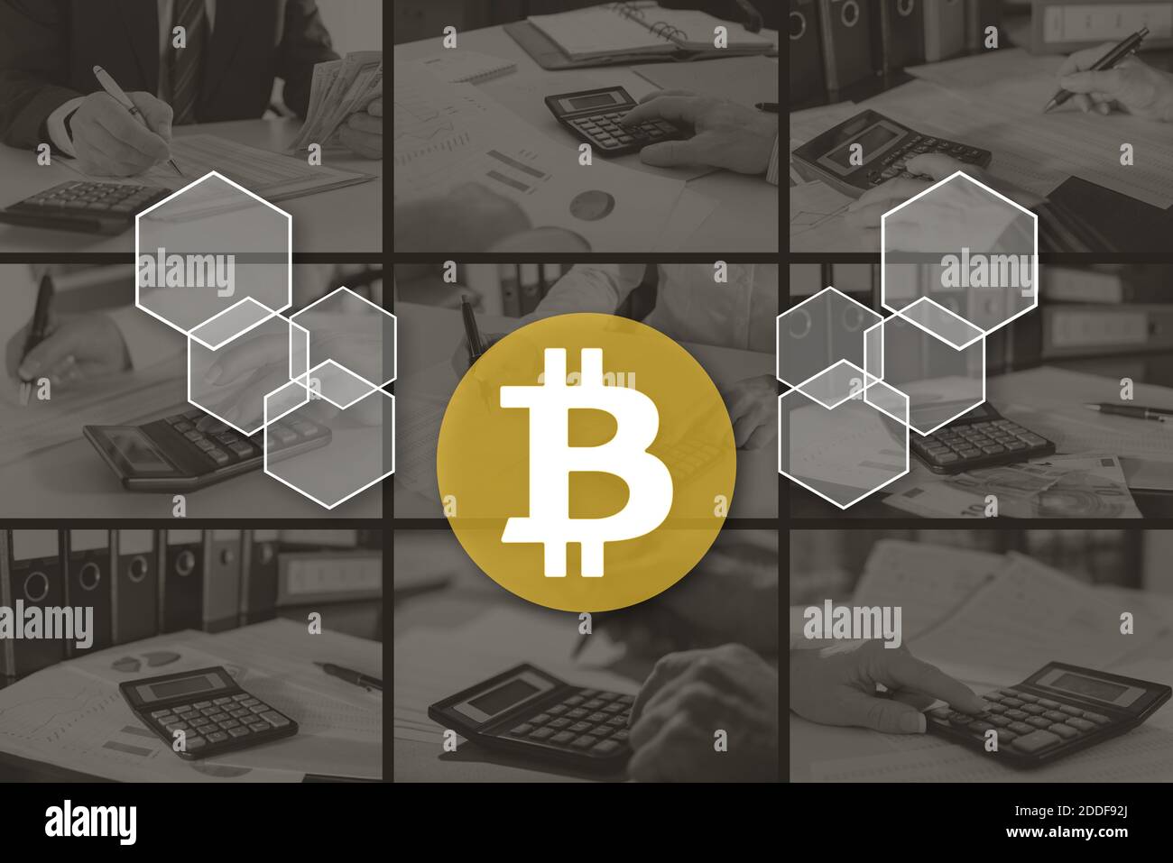 Bitcoin concept illustrated by pictures on background Stock Photo - Alamy