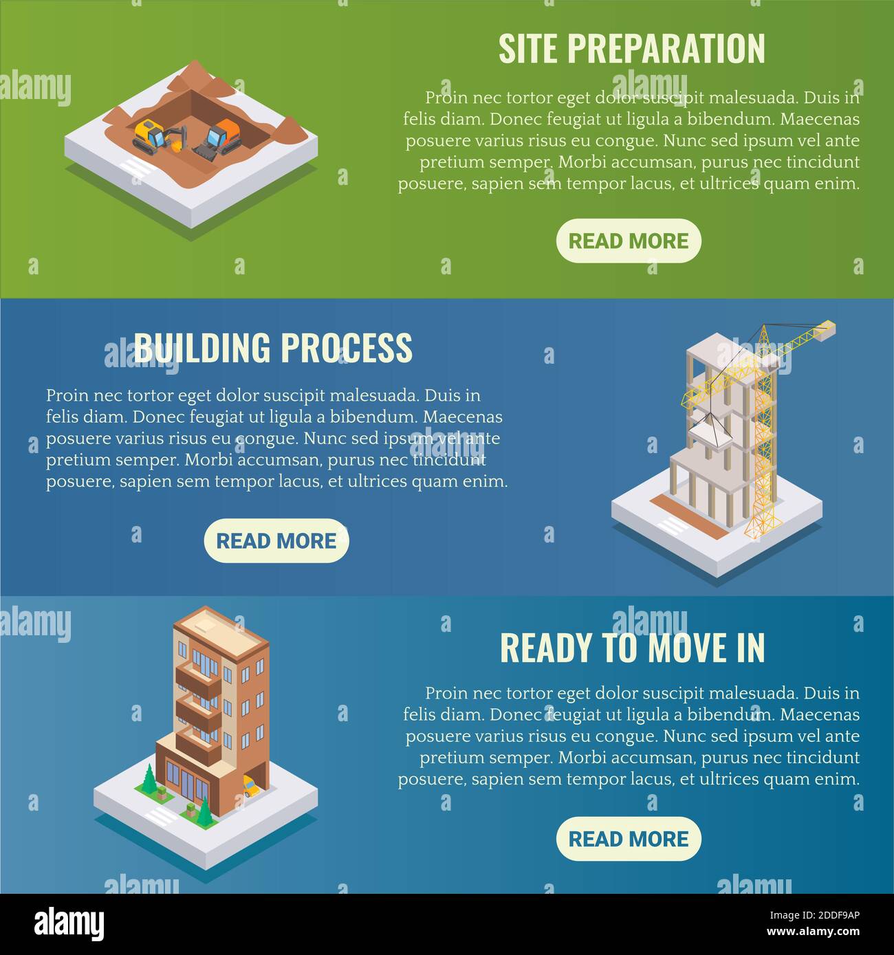 Apartment construction vector flat isometric horizontal banner set ...