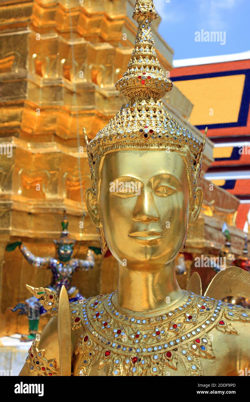 Kinnara Statue (mythological creature, half bird, half woman) beside ...
