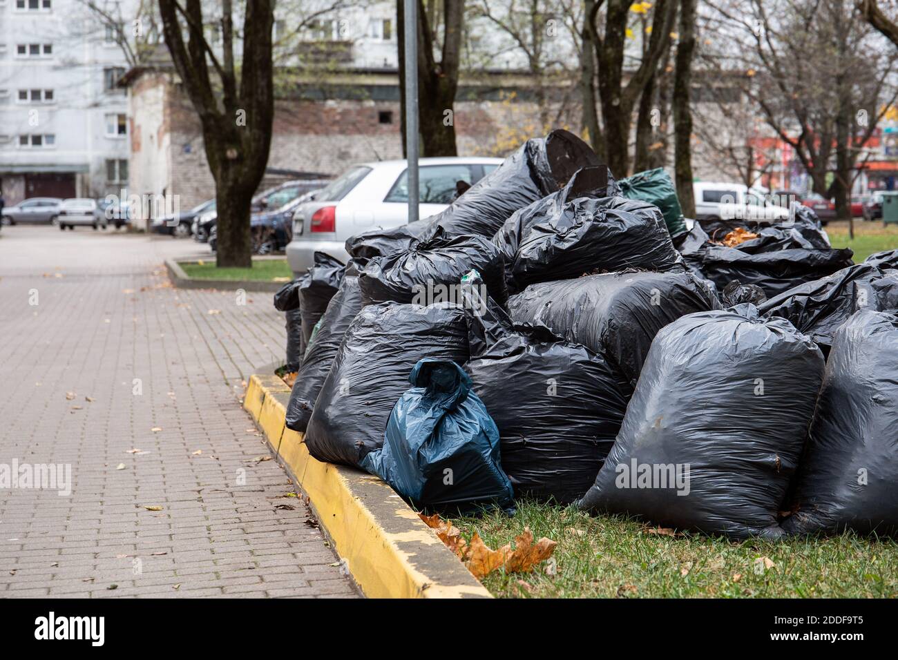 Stack of garbage bag or bin bag. Waste sorting, tidy and clean ...
