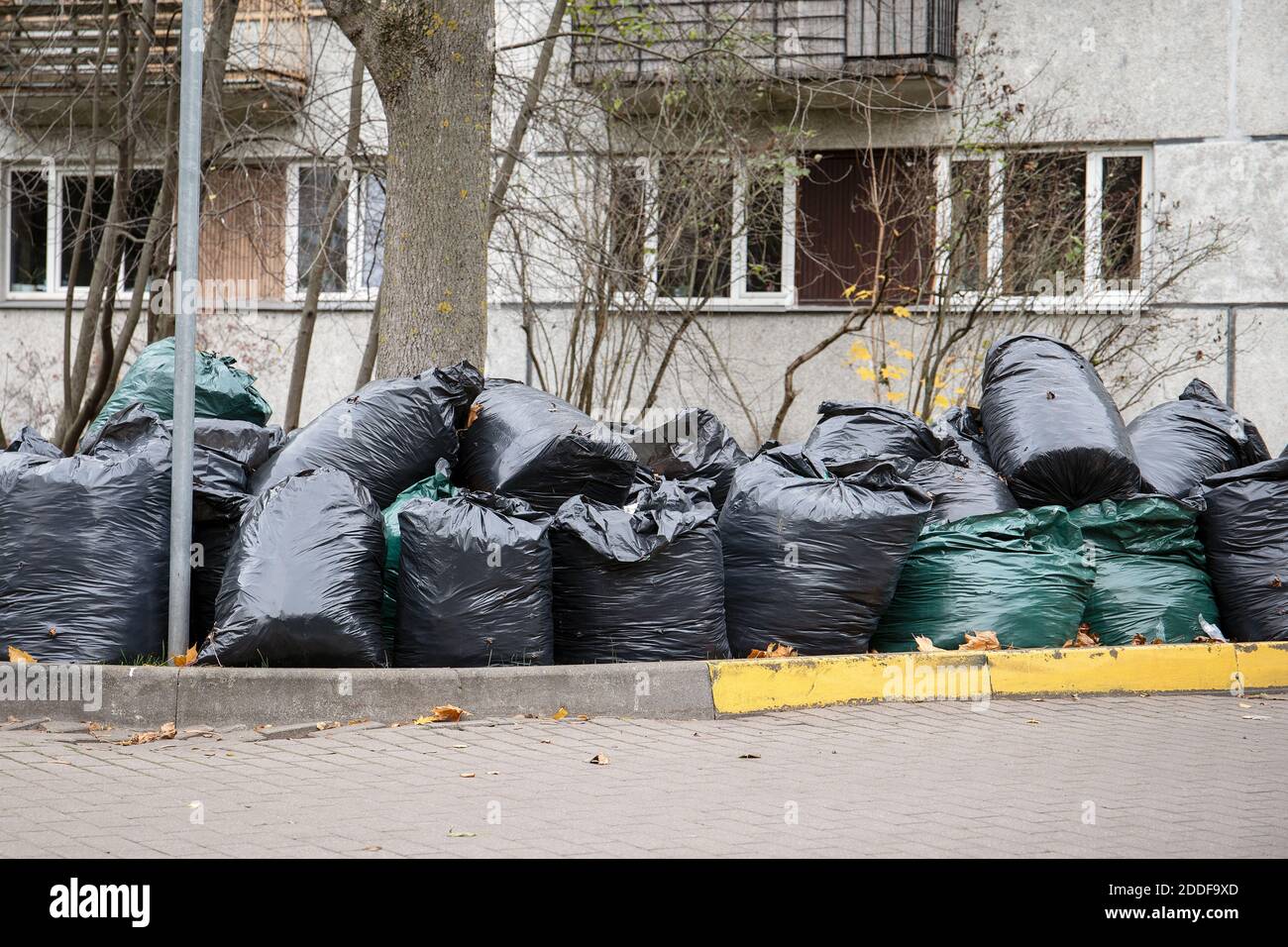 Stack of garbage bag or bin bag. Waste sorting, tidy and clean ...
