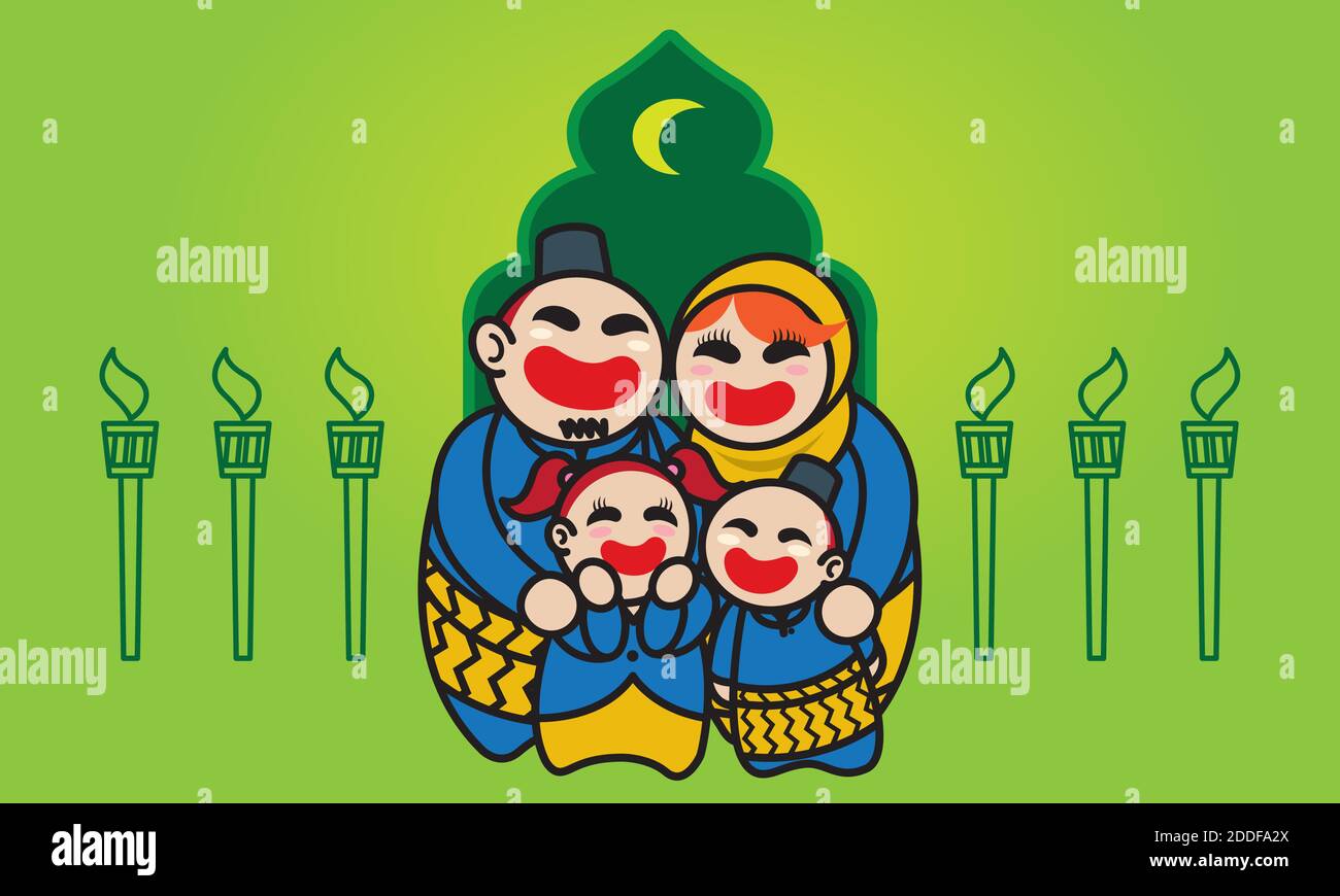 A happy Muslim family celebrating Raya festival Stock Vector Image ...