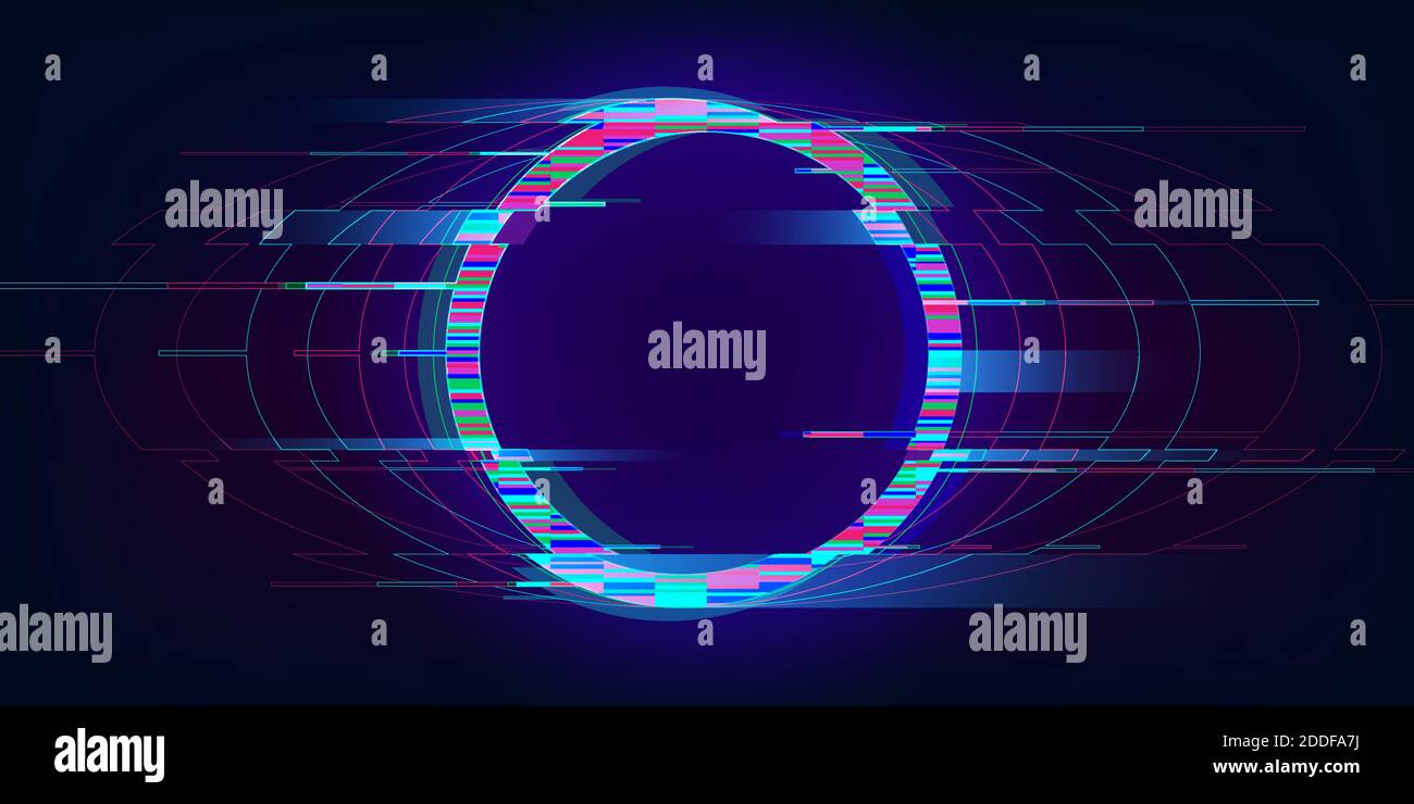 Glitch circle. Distorted glowing circle cyberpunk style. Futuristic ...