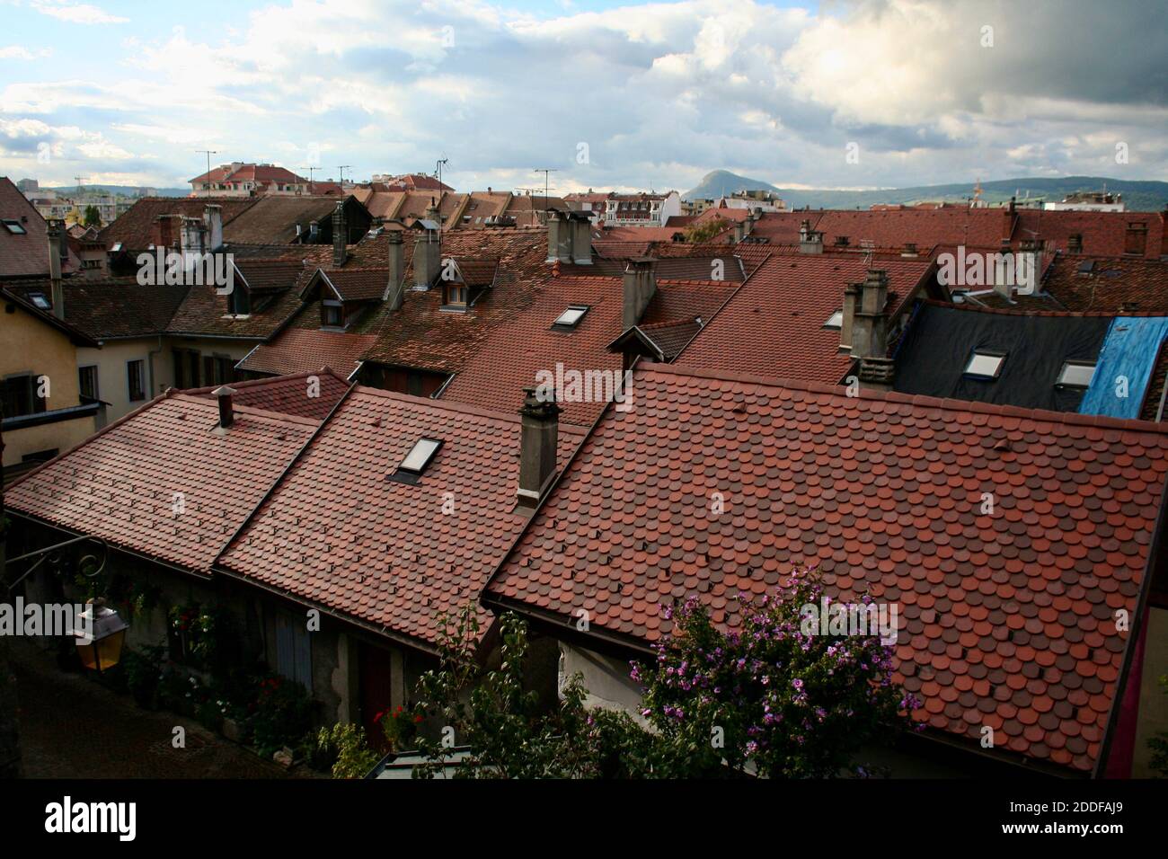 Rooftops of an ancient historic city, view covered with red brick ...