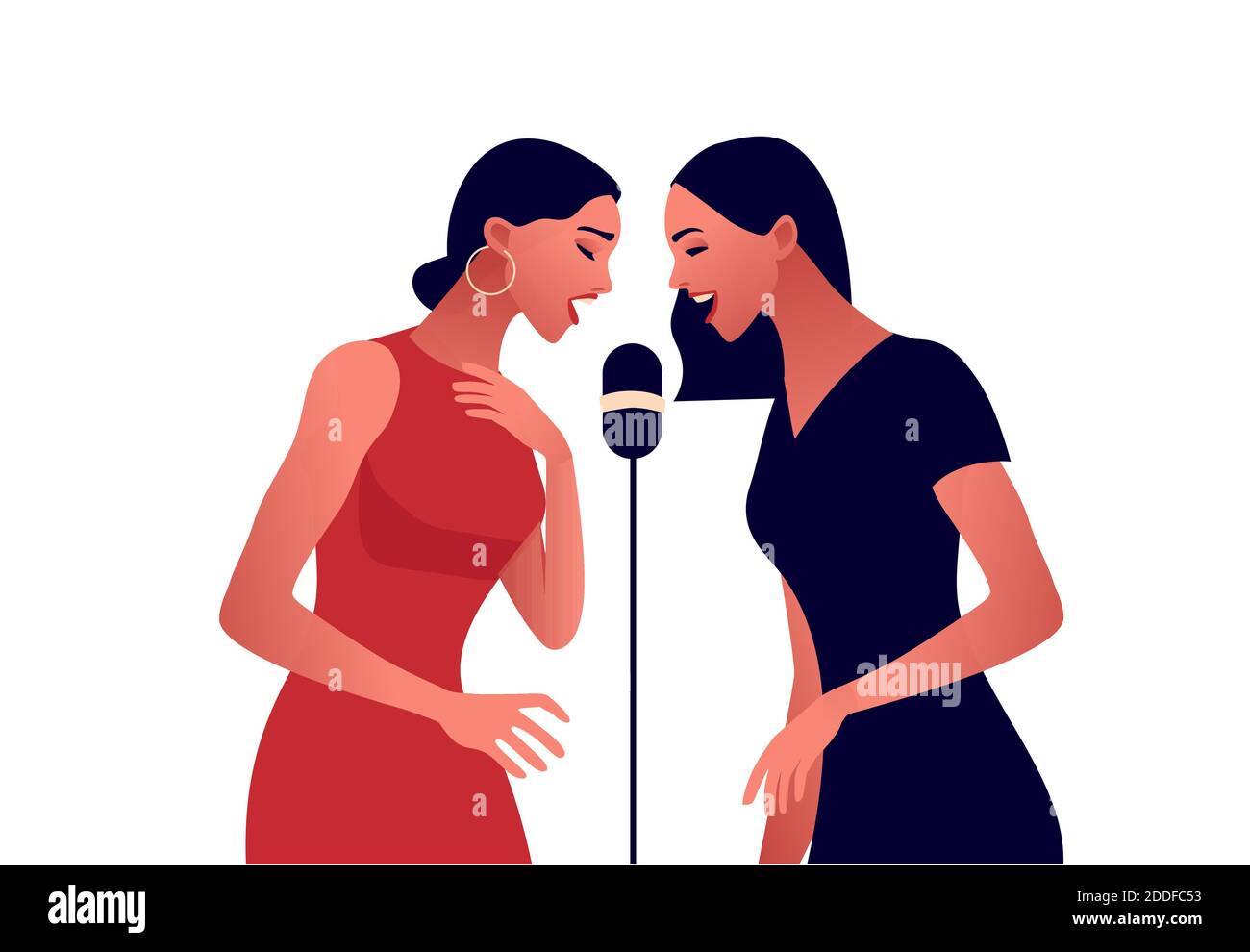 Two Women Singing Karaoke Stock Vector Images Alamy