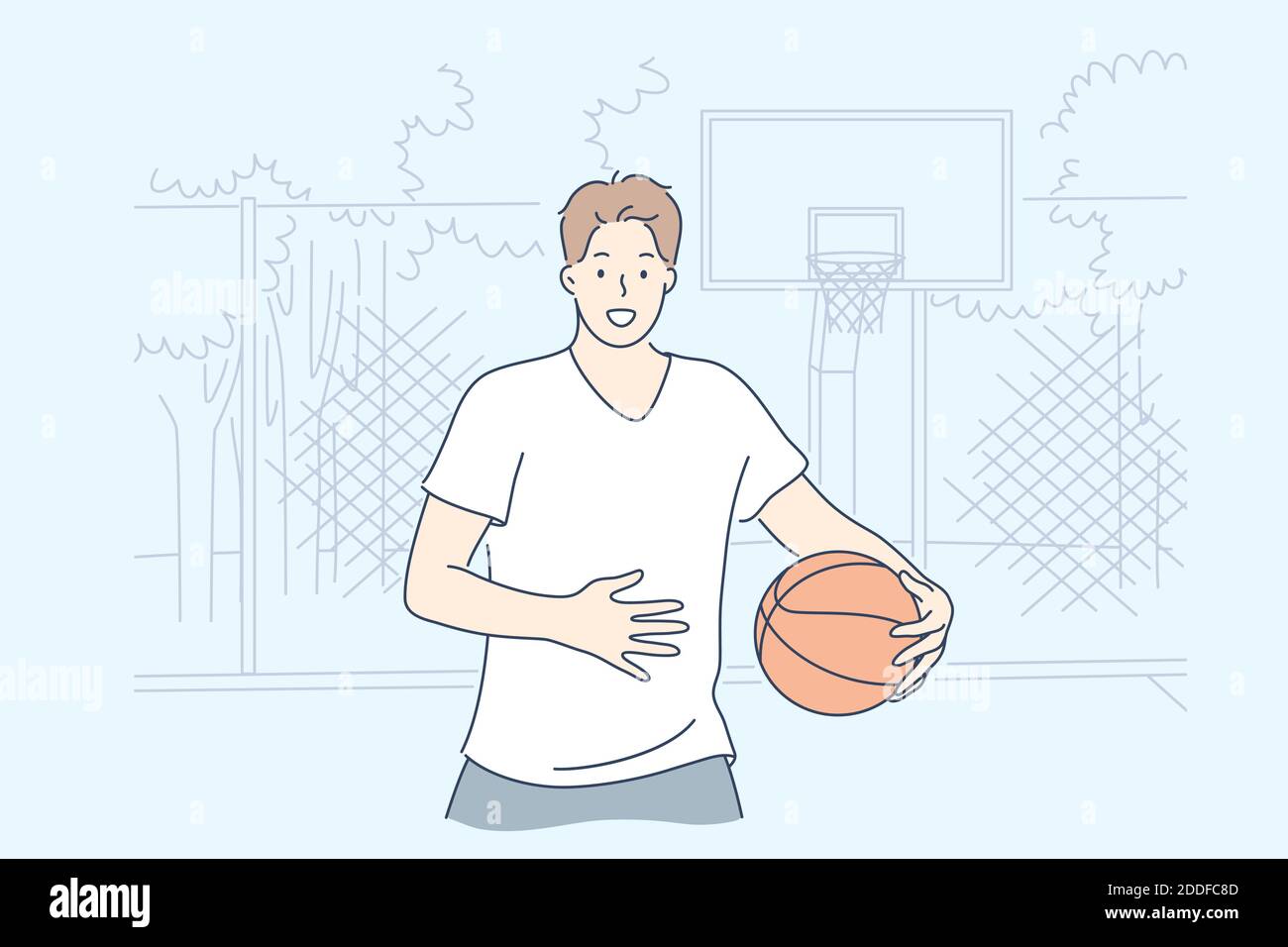 Man playing basketball concept. Young happy man boy teenager athlete ...