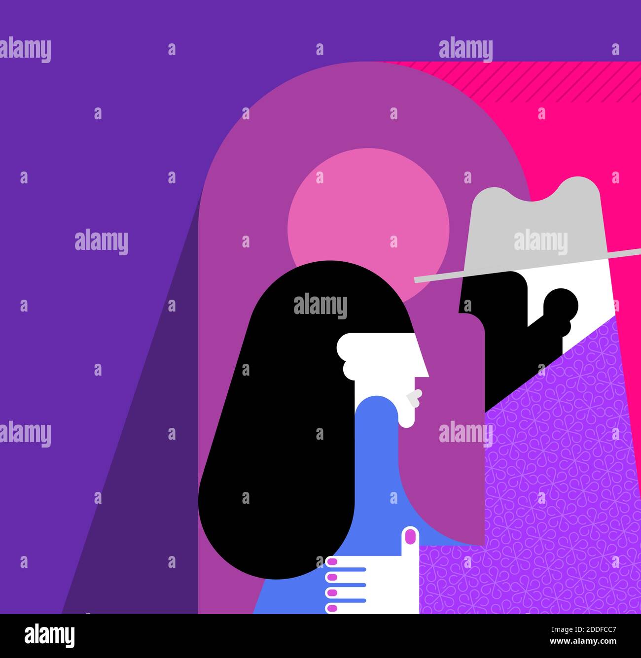 Adult couple saying goodbye vector illustration. Flat design vintage ...