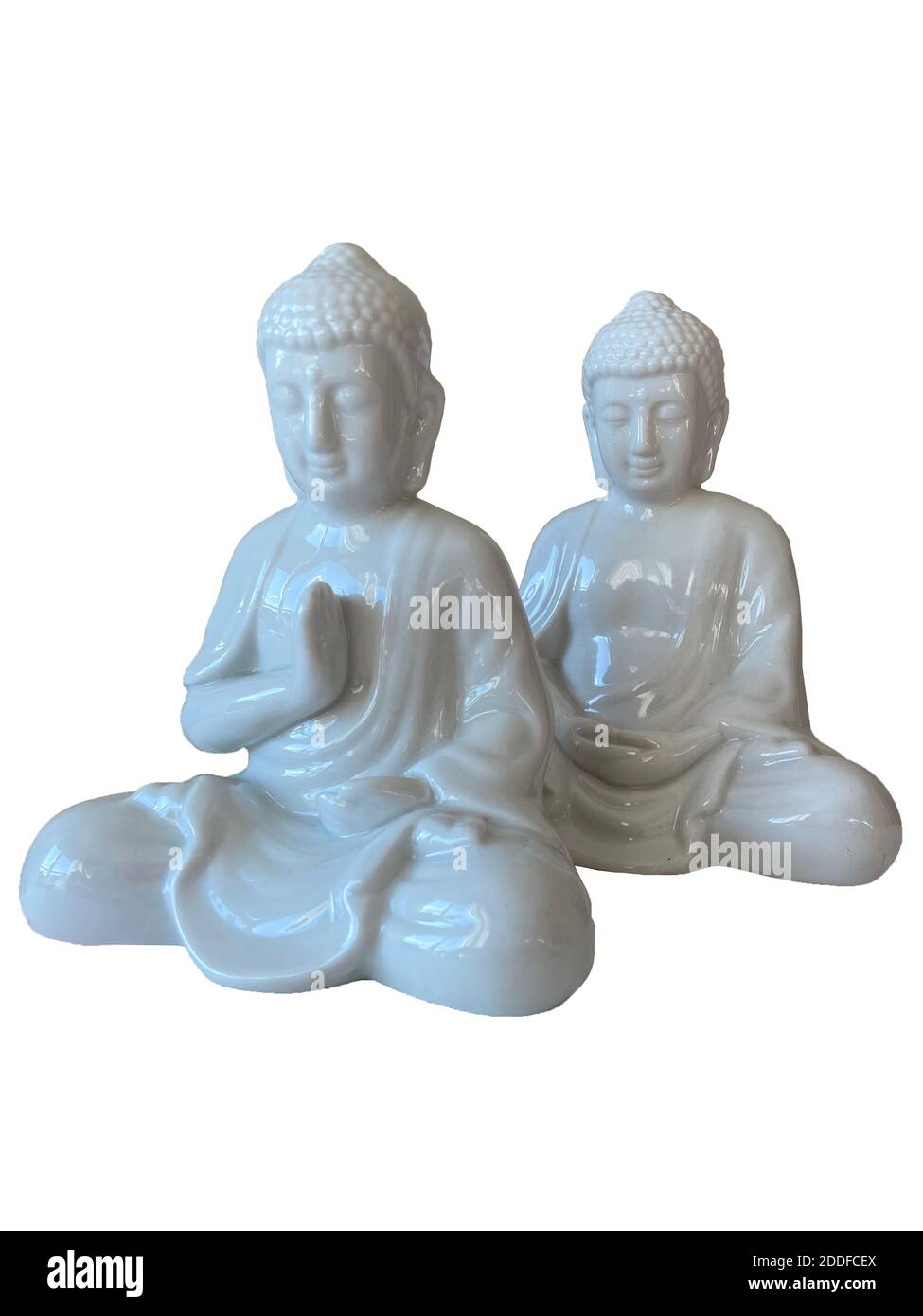 Ceramic buddha figurine isolated on white background. Traditional luck ...