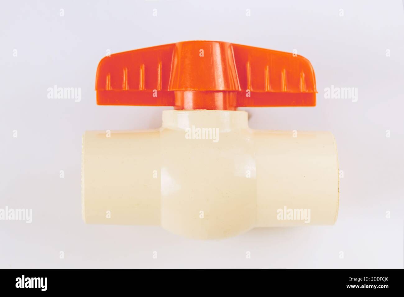 Plastic PVC ball valve for water pipe for supply isolated on white ...