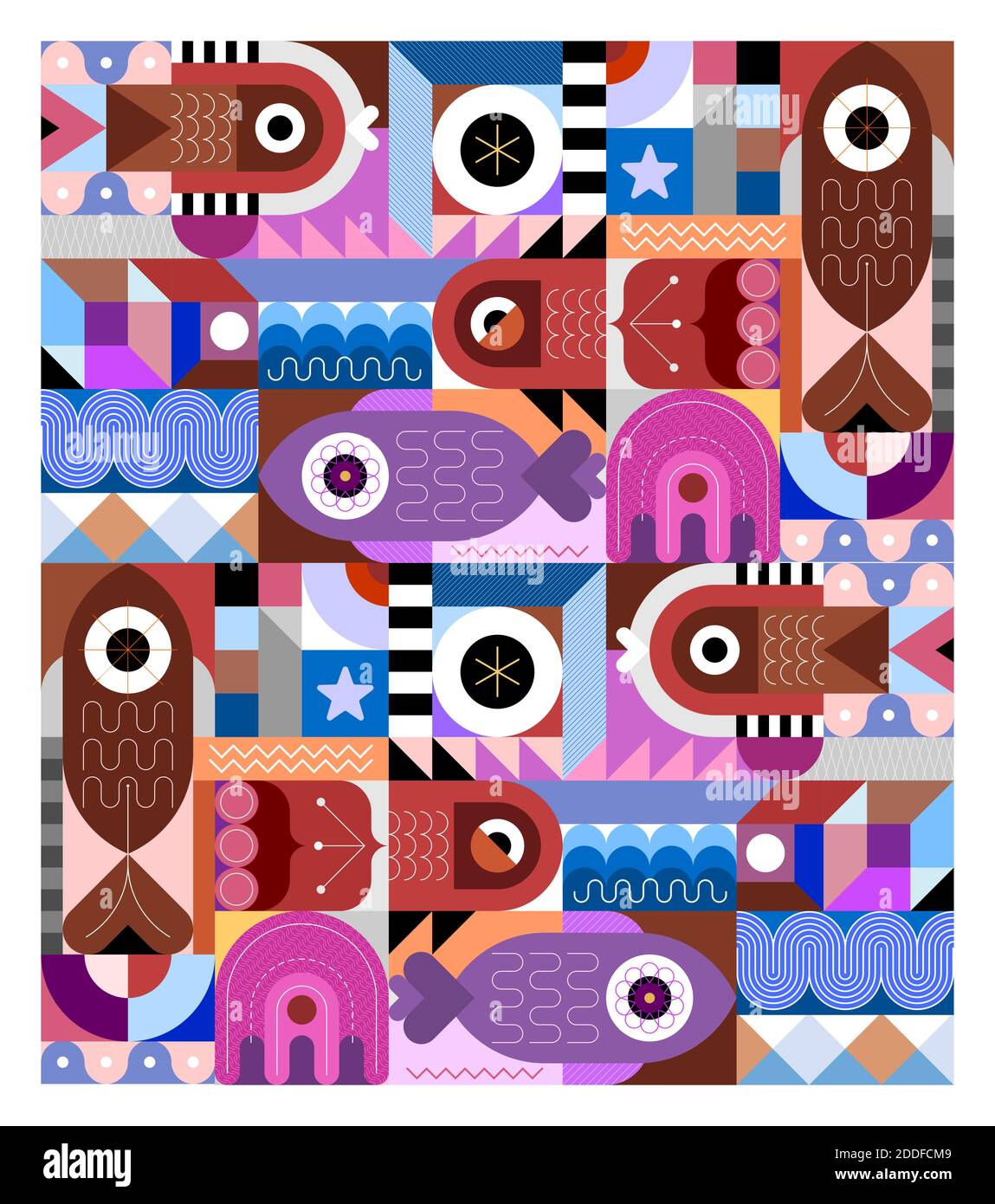 Marine life vector illustration. Geometric style flat design with fish ...