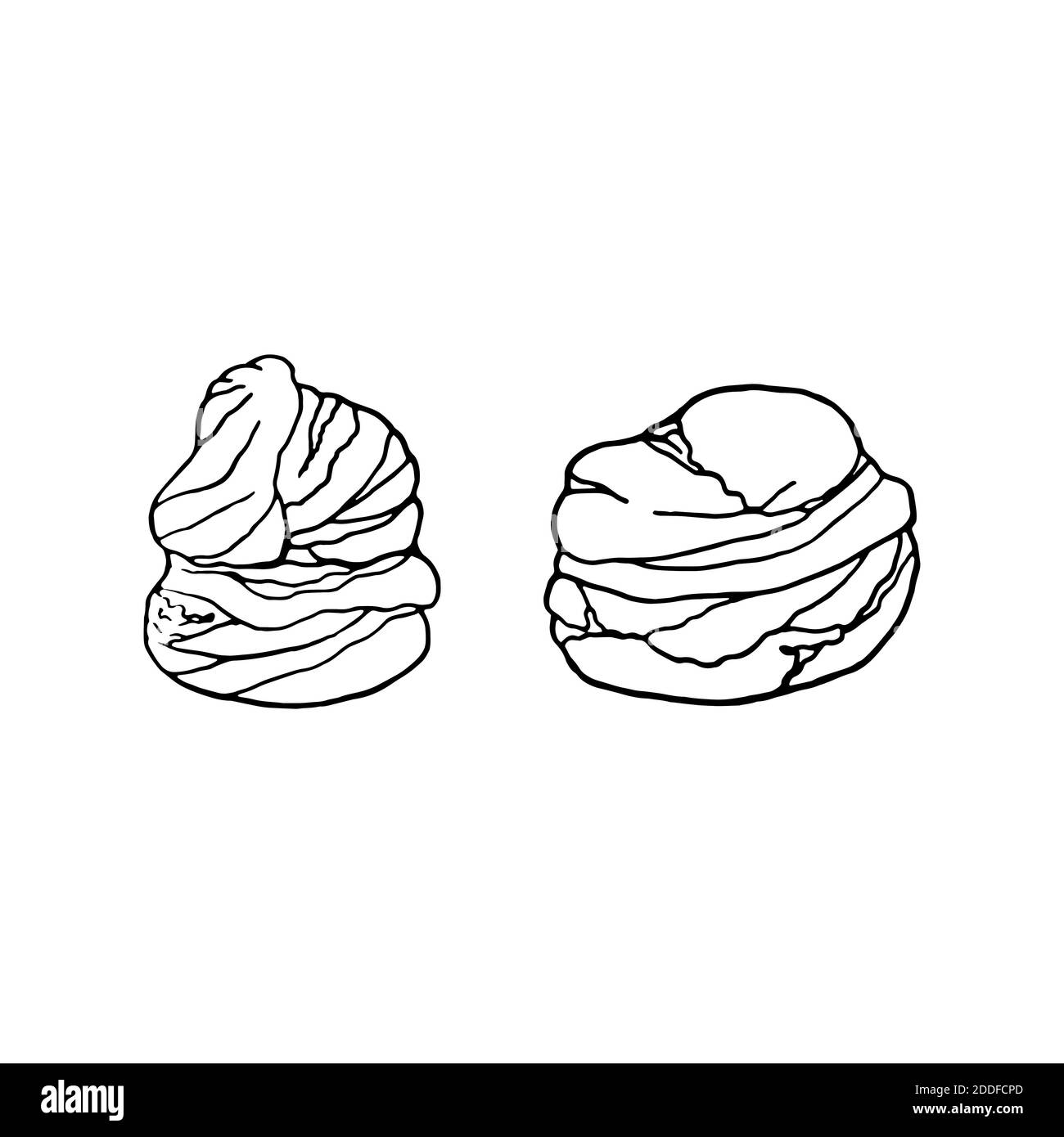 Vector hand drawn profiterole. French cuisine dessert. Design sketch ...