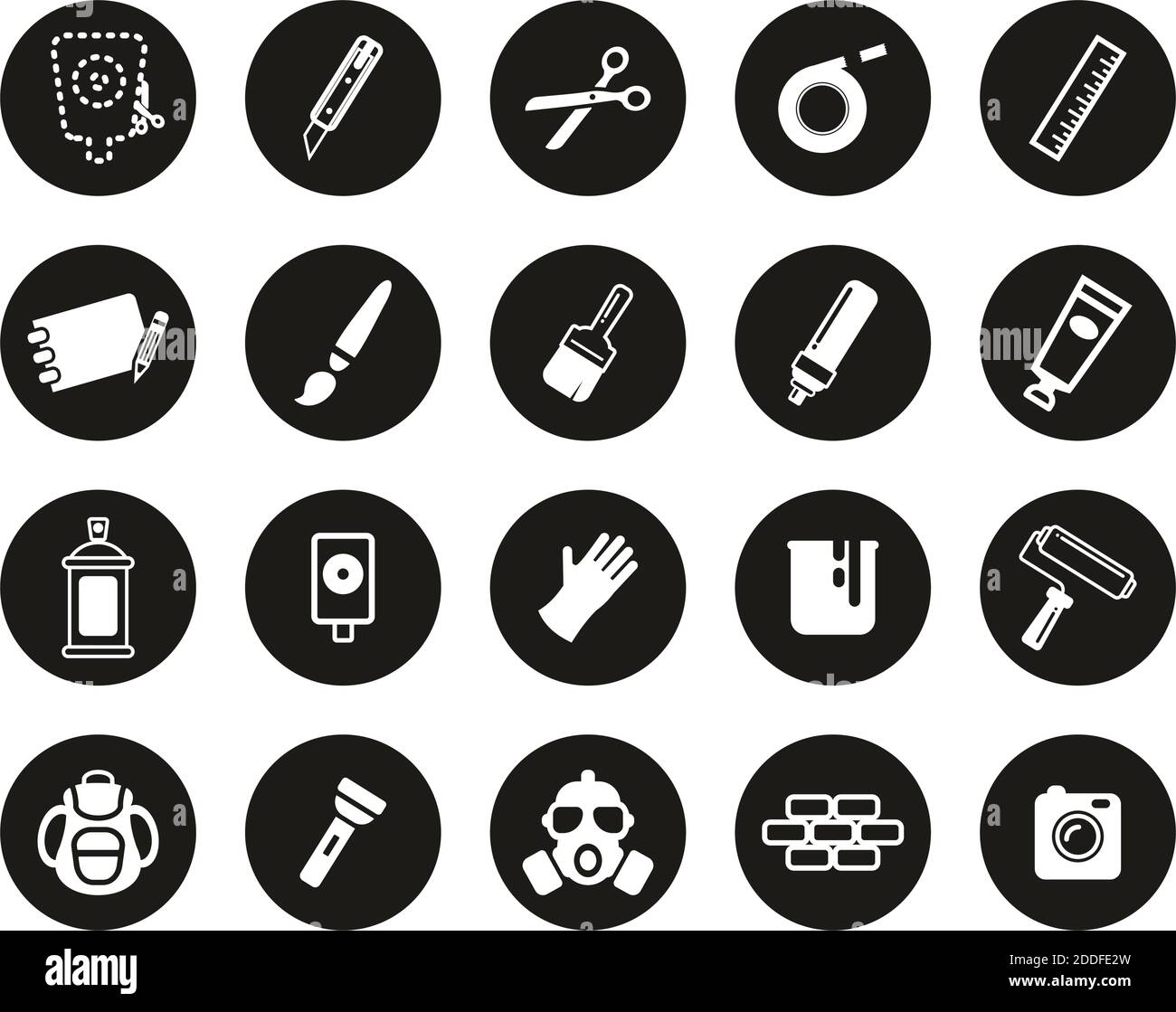 Stencil & Street Art Icons White On Black Flat Design Circle Set Big ...