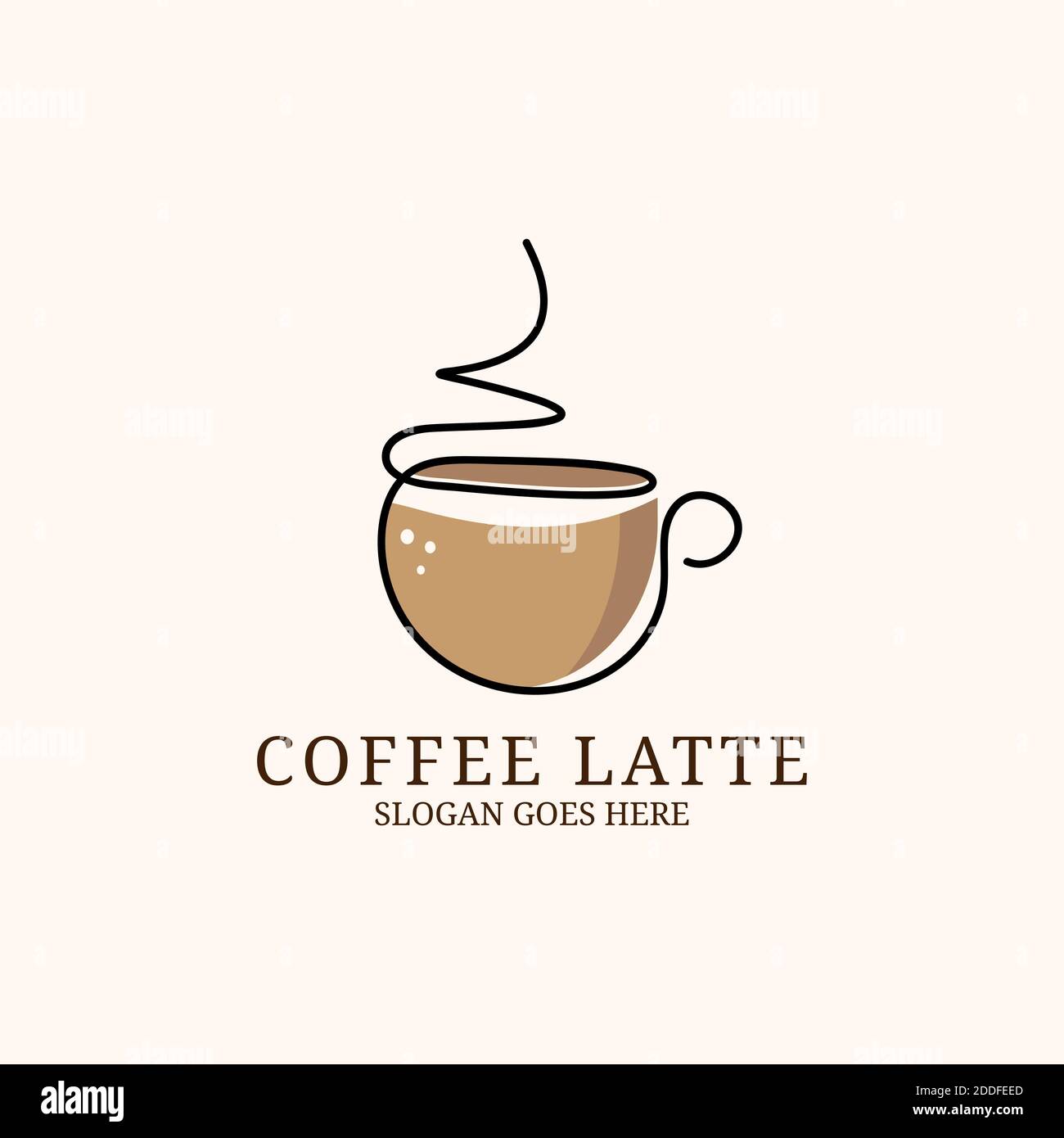 Modern Coffee late logo design template, with single line art outline ...