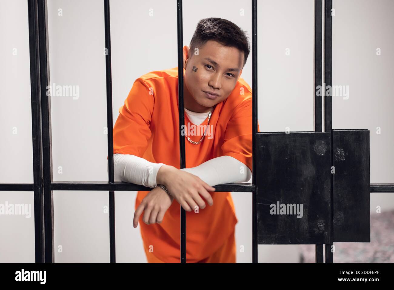 Psychological portrait of an evil and wild prisoner through the bars of ...