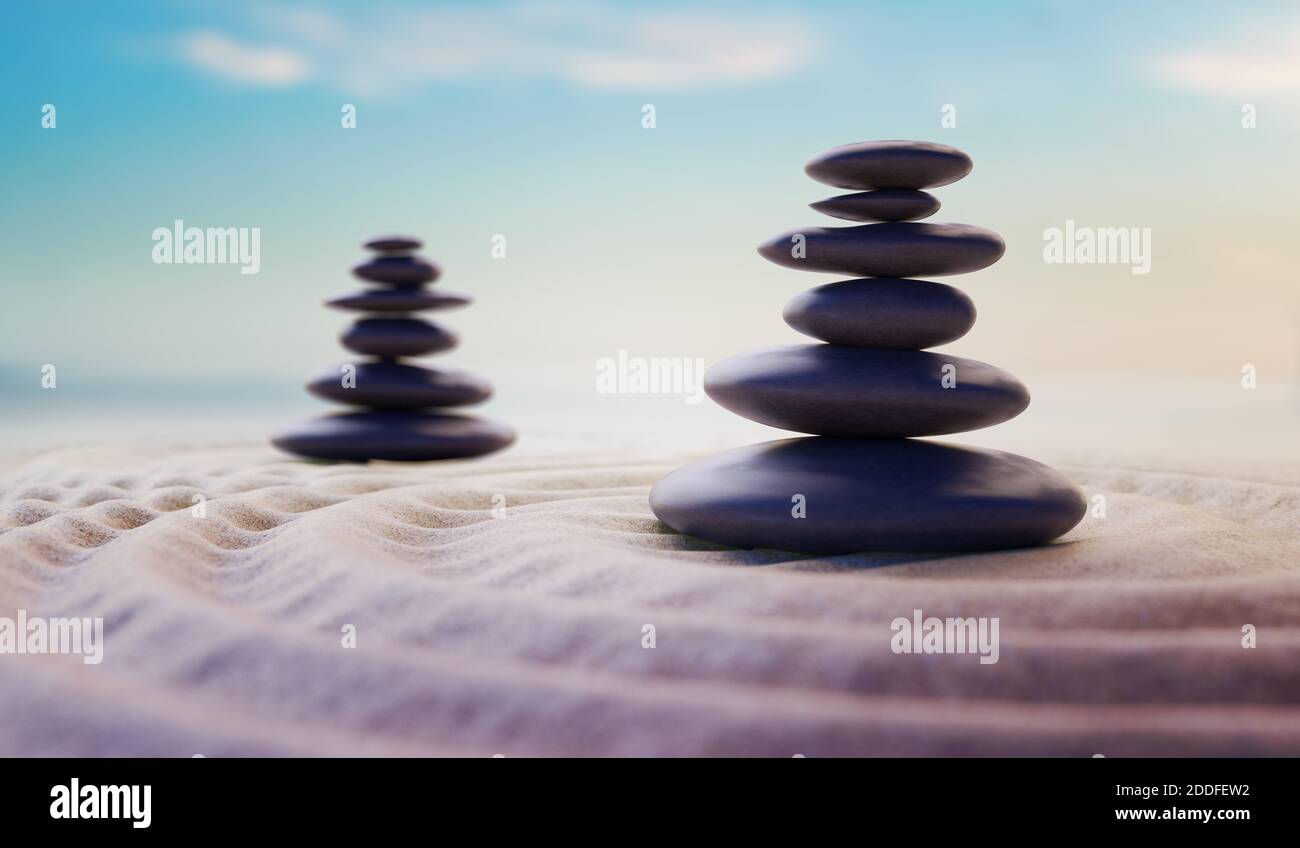 Zen-like balanced stones in stack. Harmony and meditation concept. 3D ...