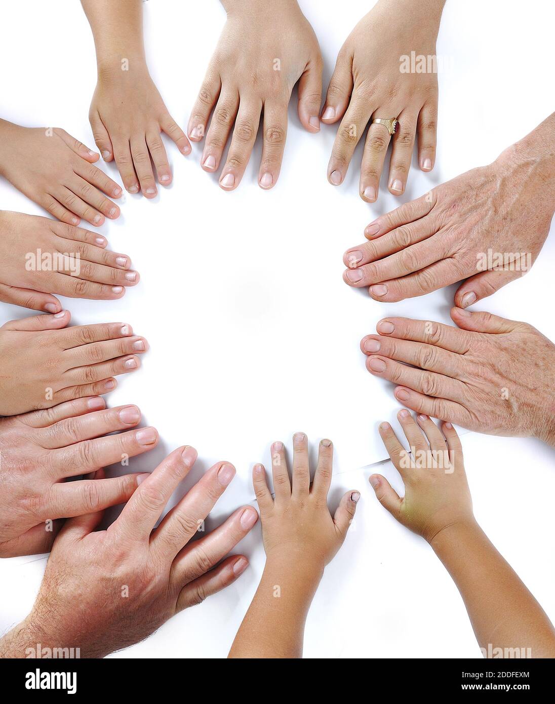 Many different sizes hands on isolated background Stock Photo - Alamy
