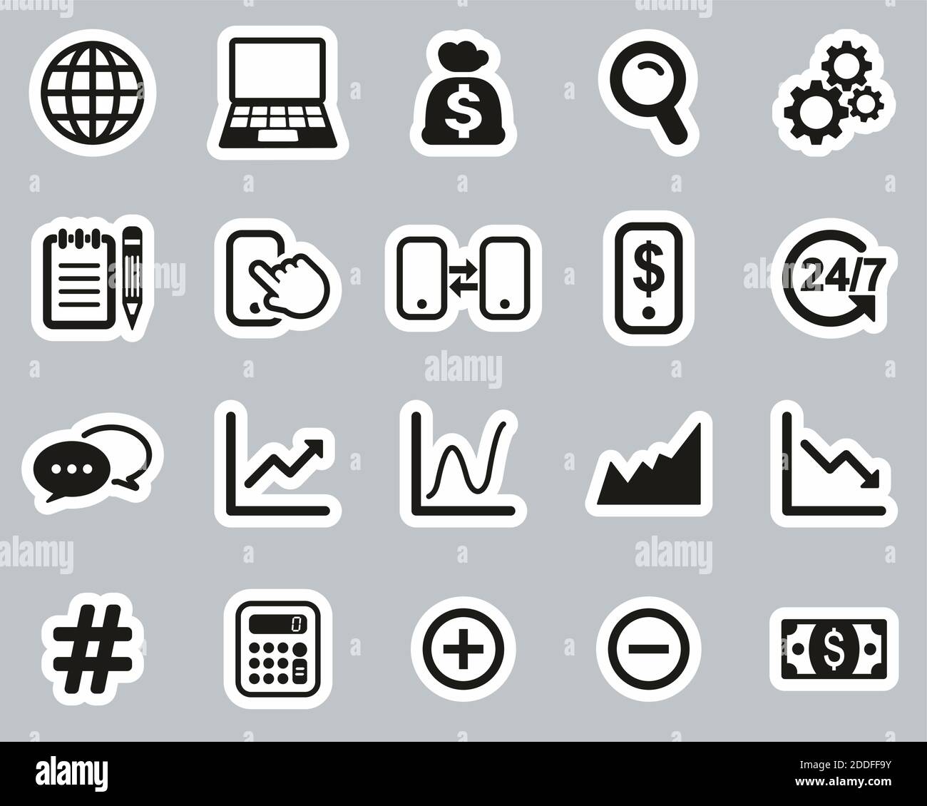 Stock Market Or Stock Exchange Icons Black & White Sticker Set Big ...