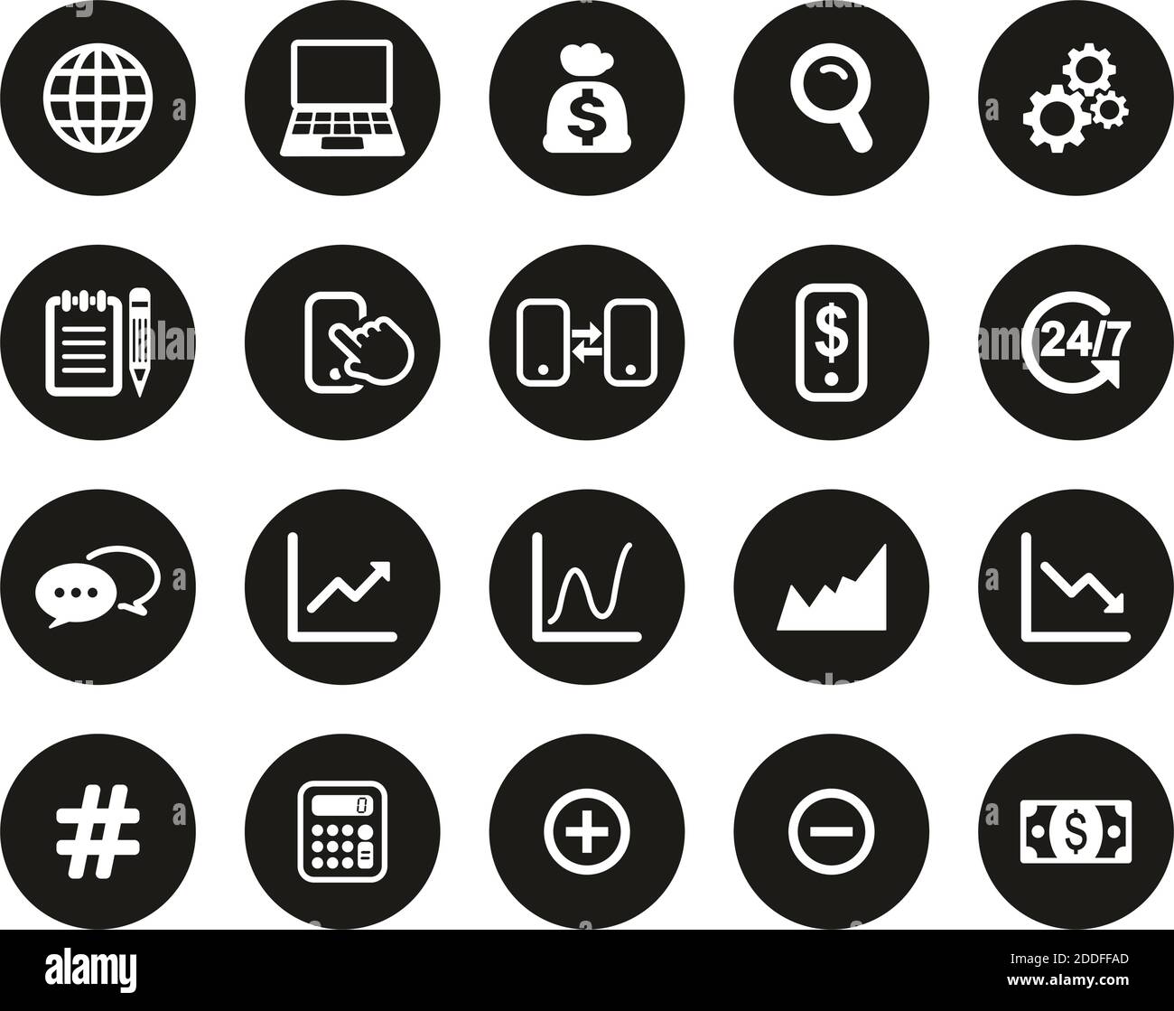Stock Market Or Stock Exchange Icons White On Black Flat Design Circle ...