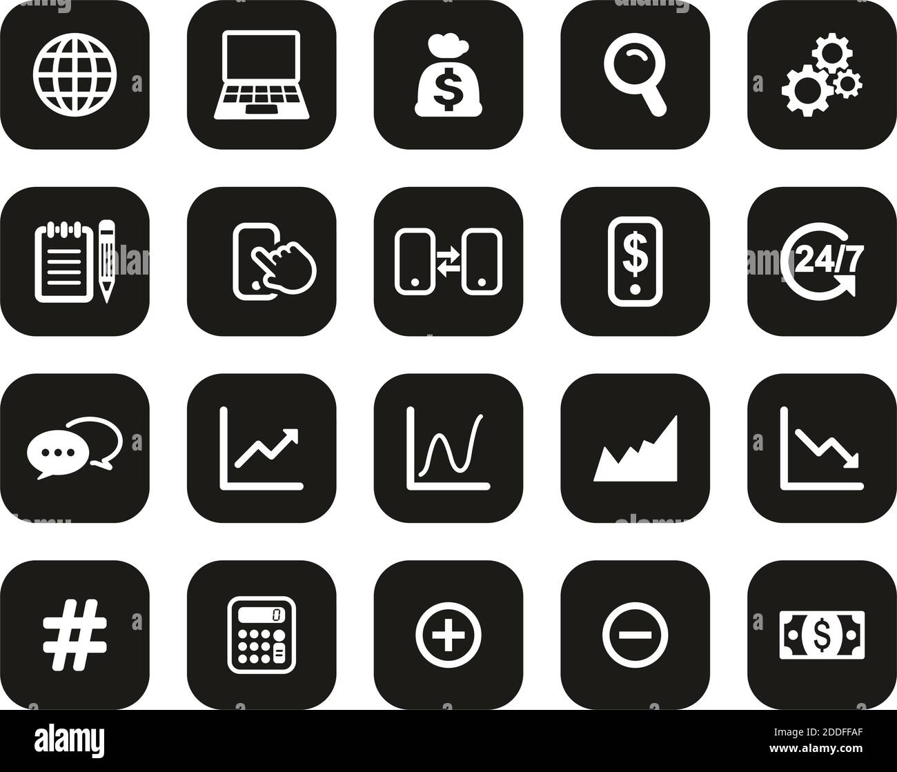 Stock Market Or Stock Exchange Icons White On Black Flat Design Set Big ...
