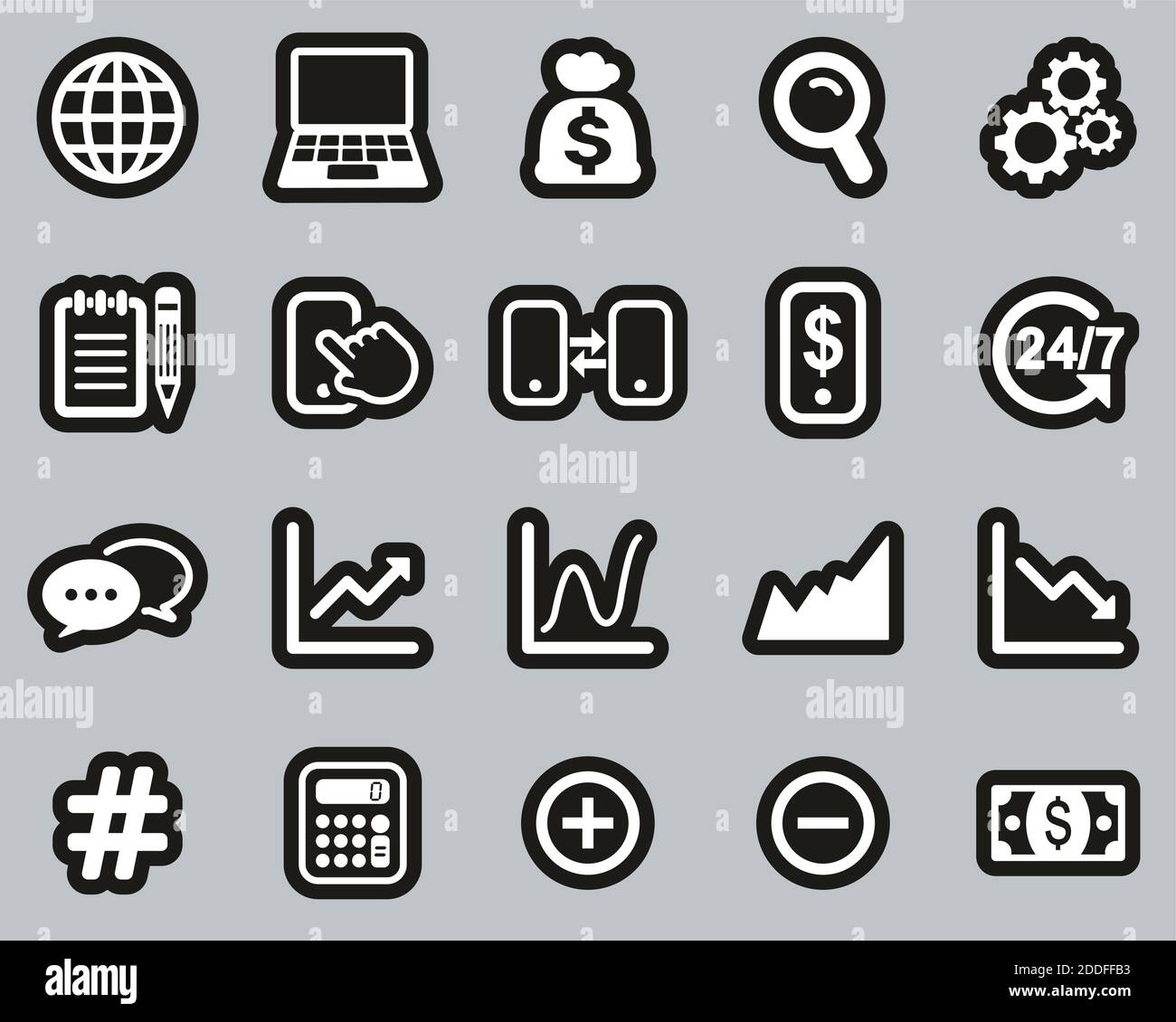Stock Market Or Stock Exchange Icons White On Black Sticker Set Big ...