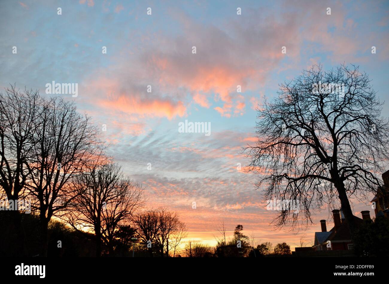 dramatic pink clouded sunset over north london england UK 25th ...