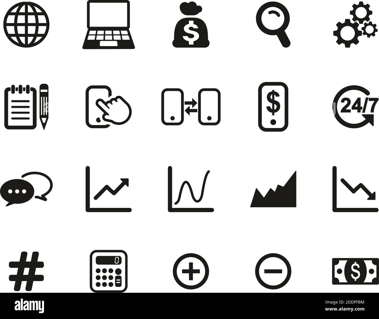 Stock Market Or Stock Exchange Icons Black & White Set Big Stock Vector ...
