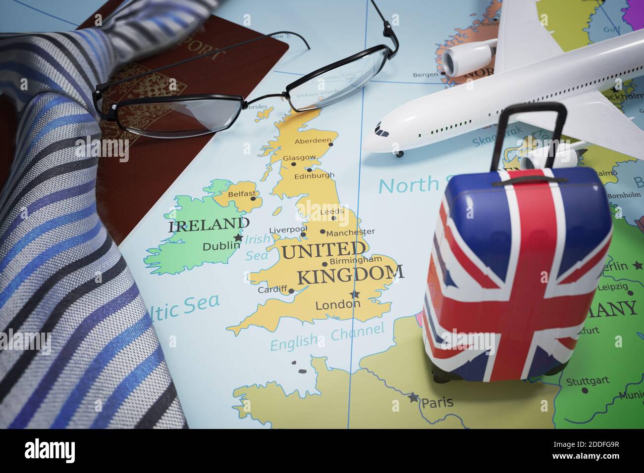 Vacation to Great Britain and tourism concept. Suitcase with United ...