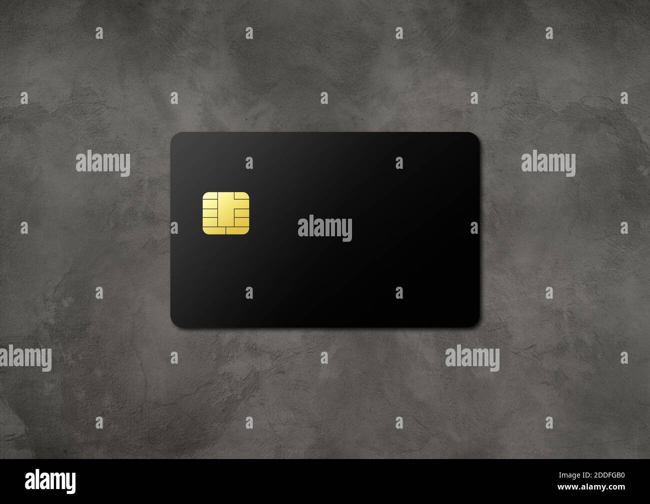 Black credit card template on a dark concrete background. 3D ...