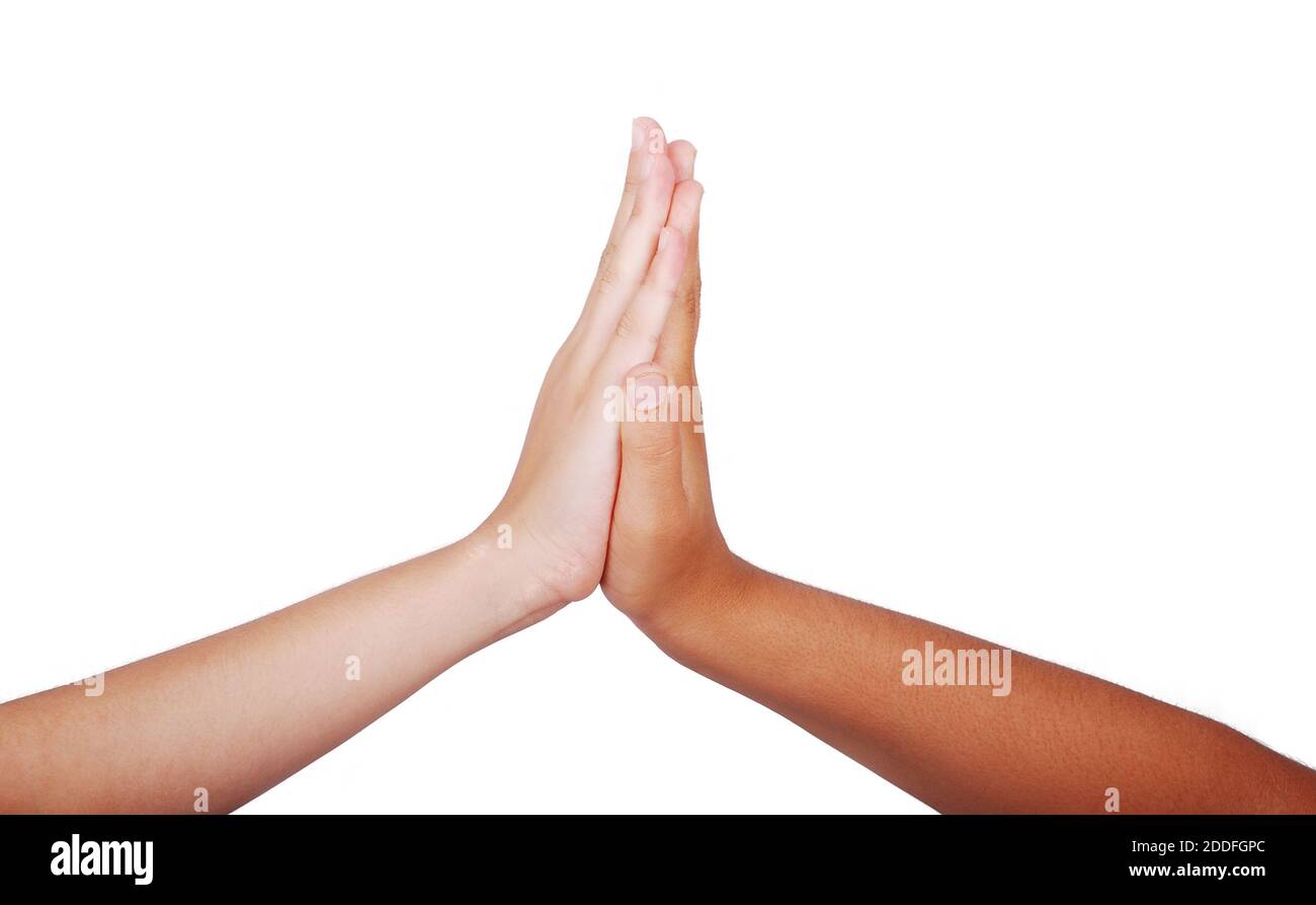 Two children hands touching each other, isolated Stock Photo - Alamy