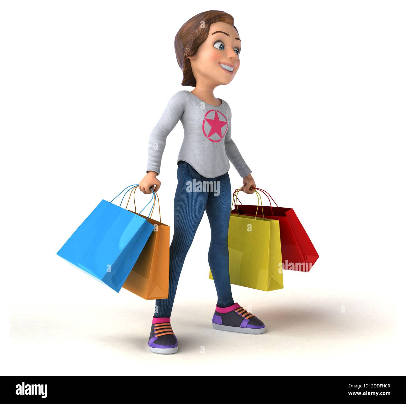 Fun 3D cartoon teenage girl shopping Stock Photo - Alamy