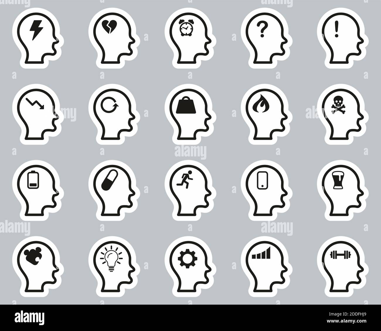 Stress & Pressure Icons Black & White Sticker Set Big Stock Vector ...