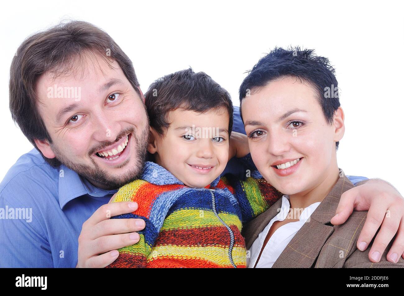 Happy members of young family isolated Stock Photo - Alamy