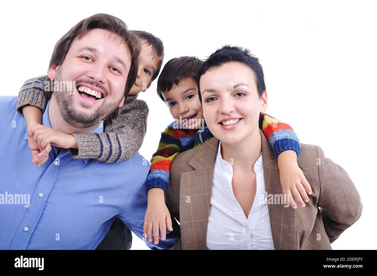 Happy members of young family isolated Stock Photo - Alamy